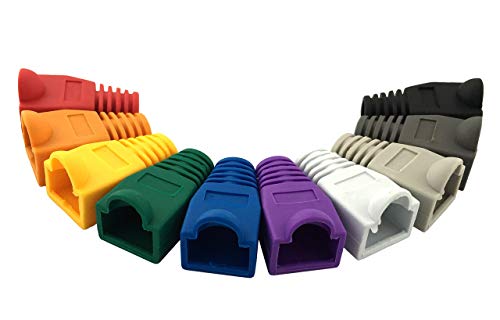 Accessbuy 100 Pack RJ45 CAT6 CAT6E CAT5 CAT5E Ethernet Network Cable Strain Relief Boots Cable Connector Plug Cover Mixed Color for Laptop