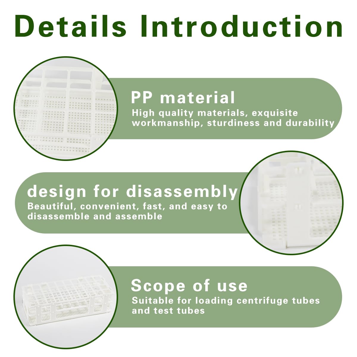 BIPEE Plastic Test Tube Rack, 40 Holes,Test Tube Holder for 20 mm Test Tubes, White vial holder, Detachable test tube holder rack (1pcs,40 Holes)