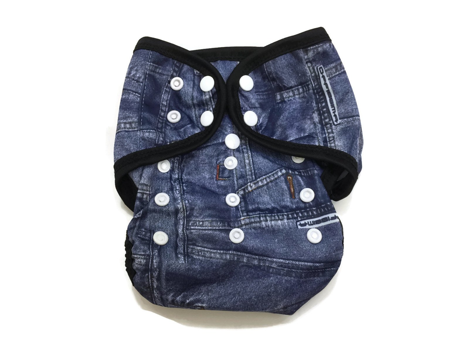 BB2 Baby One Size Printed Black Gussets Snaps Cloth Diaper Cover for Prefolds (One Size, Jeans (Denim))