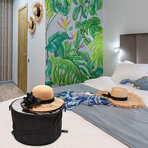 Foldable Hat Box,Round Hat Storage Box with Lid, Stuffed Animal Toy Storage Box, Large Pop-Up Hat Storage Bag, Men and Women Travel Hat box, 17 In Black