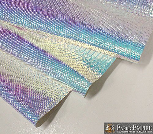 Fabric Empire Vinyl Upholstery Embossed Snake Holographic Glossy Fabric Light Blue 54" Wide Sold by The Yard