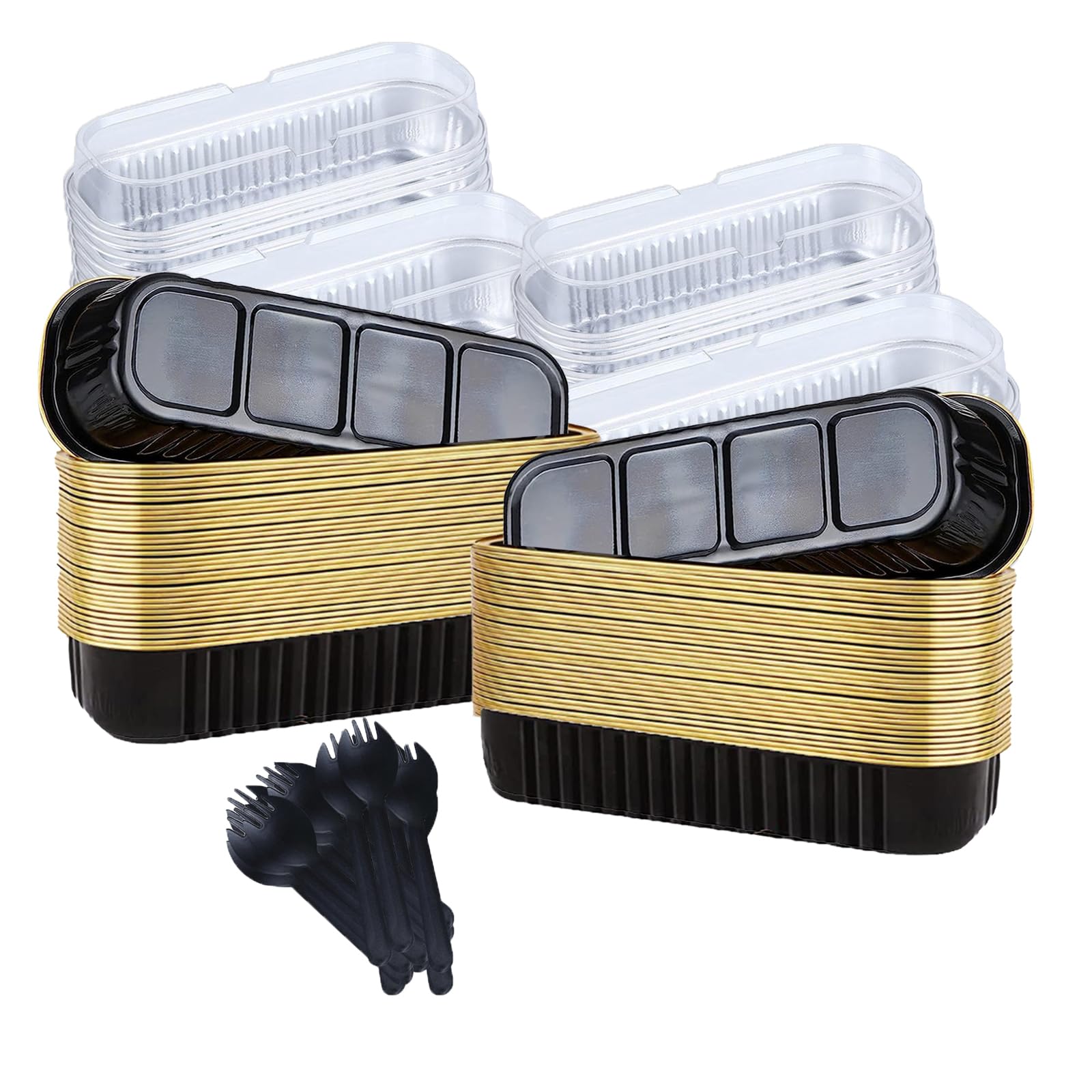 20PCS Rectangle Mini Loaf Pans With Lids,Mini Cake Pans with Lids,Disposable Ramekins Baking Cups Muffin Tins Cupcake Cups For Wedding Birthday Party,6.8oz（Black Gold）