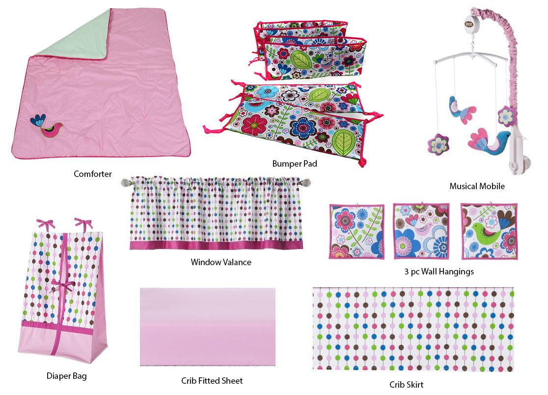 Bacati Botanical Girls Fabric Memory Photo Bulletin Board, Pink