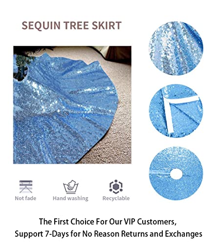 Christmas Tree Skirt Sequin Tree Skirt Xmas Pine Tree Ornaments Artificial Christmas Pine Tree Skirt Holiday Decor (21 Inch, Baby Blue)