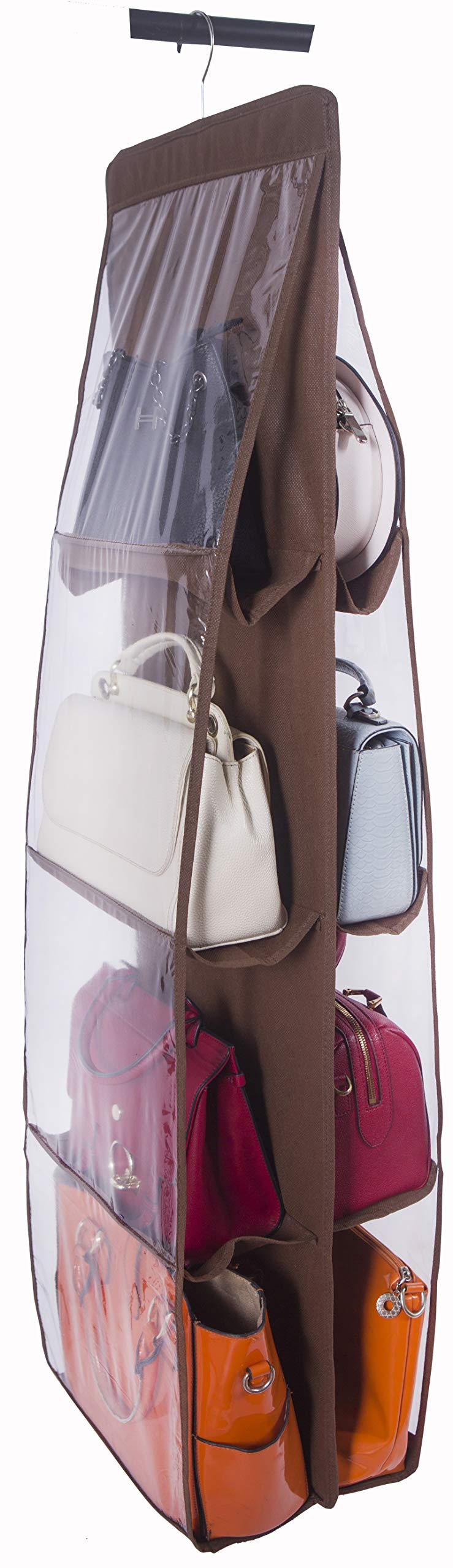 Amborido Handbags Holder Closet Organizer 8 Pockets Double Side Coffee