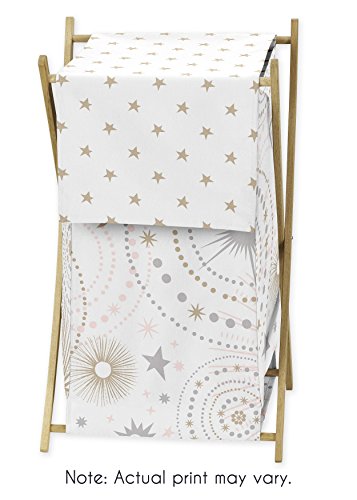Blush Pink, Gold, Grey and White Star and Moon Baby Kid Clothes Laundry Hamper for Celestial Collection by Sweet Jojo Designs