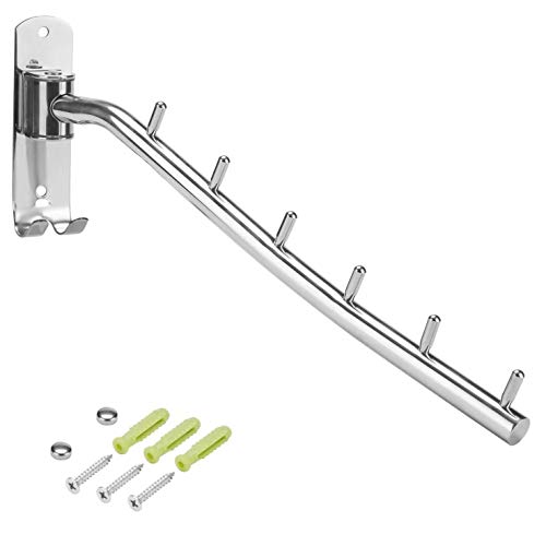 Folding Clothes Rack, 13.4β Stainless Steel Wall Mounted Clothes Hanger with 6 Hooks Heavy Duty Swing Clothes Holder Closet Storage Organizer Modern Durable Drying Rack Hook Polished Finish ( 2 Pack )