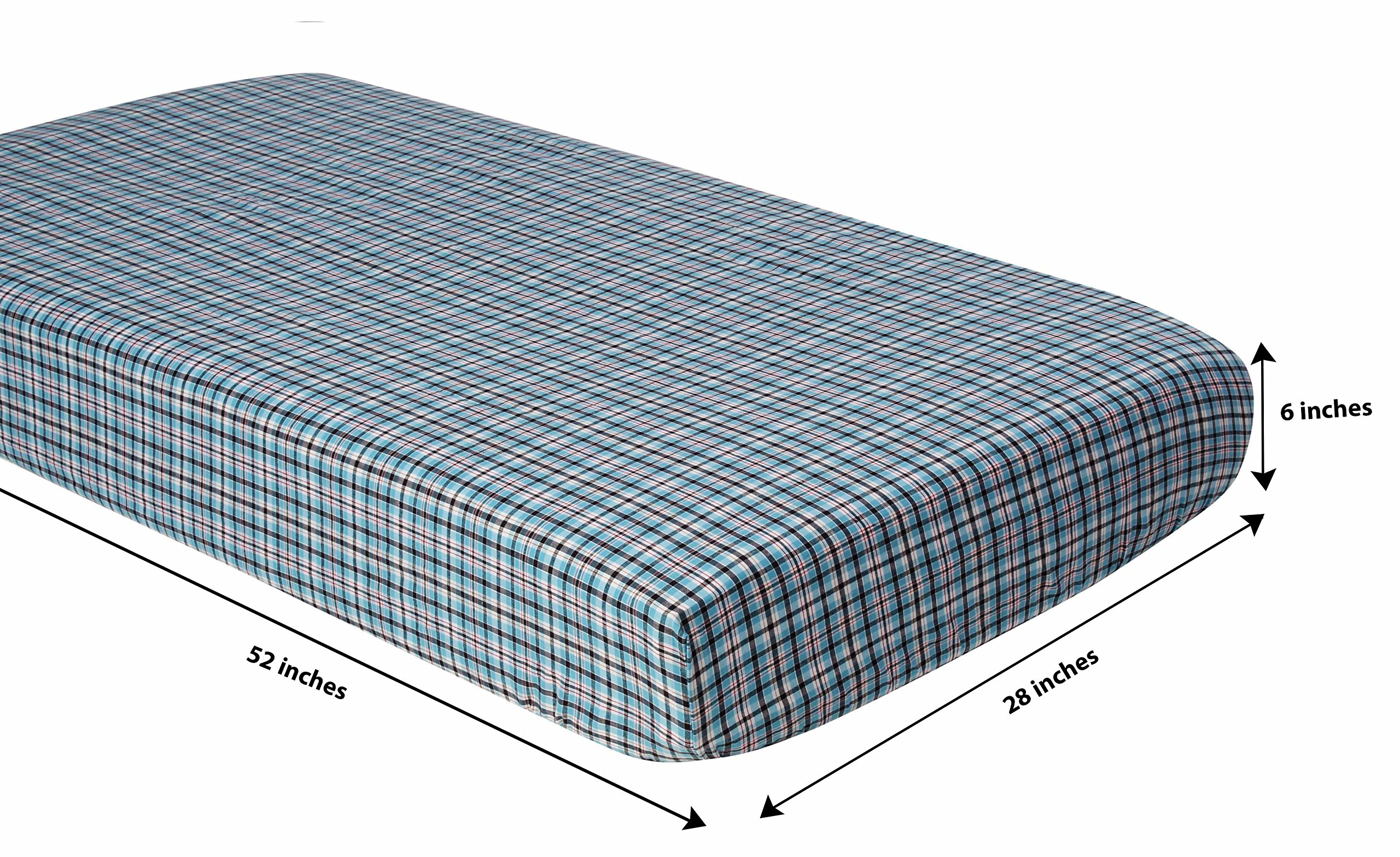 Bacati Crib Fitted Sheet, Blue Plaids Yarn Dyed (Pack of 2)