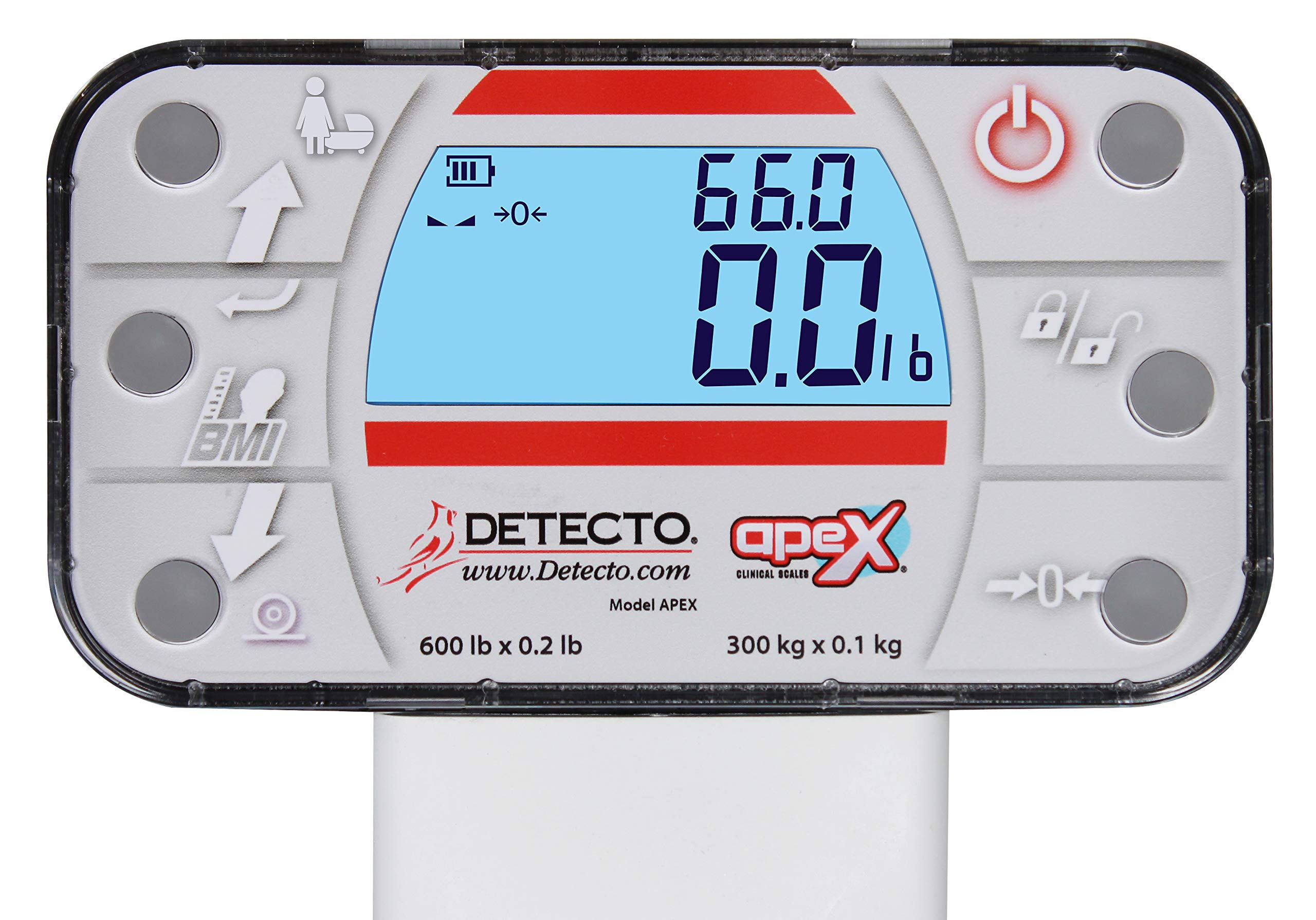 Detecto APEX-SH-C-AC Digital Physician Scale w/Sonar Height Rod AC Adapter WiFi Bluetooth 600 lb x 0.2 lb, 24" to 87.5"