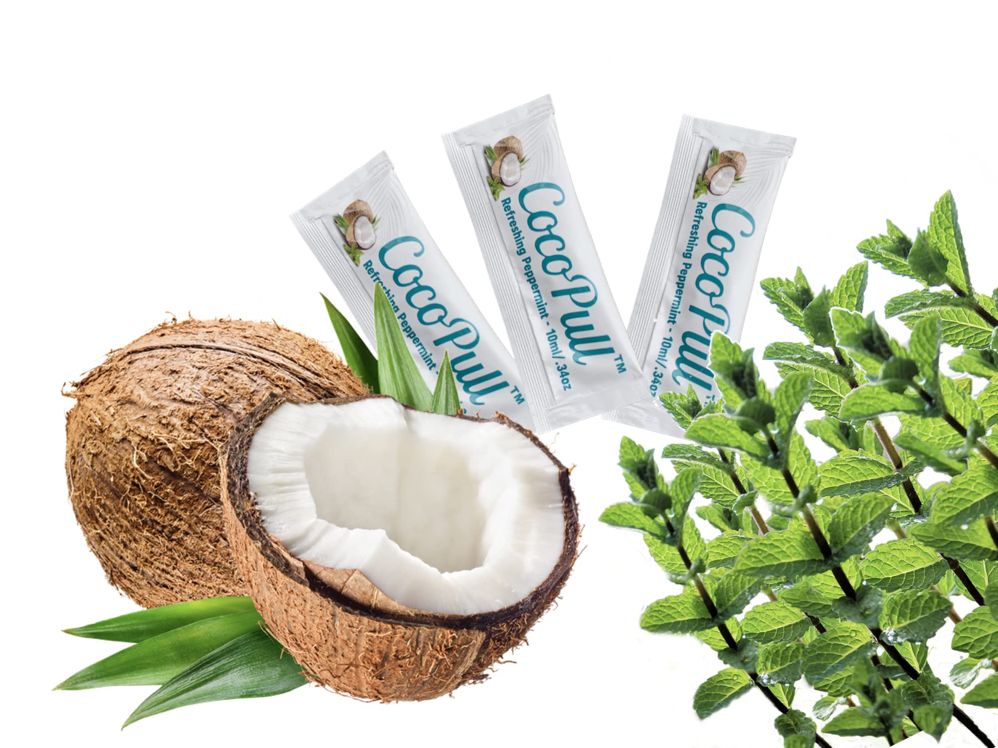 CocoPull - Organic Oil Pulling 14 Packets/Sachets with Coconut and Peppermint Oil for Healthy Teeth, Gums, Bad Breath Remedy. Natural Teeth Whitening.