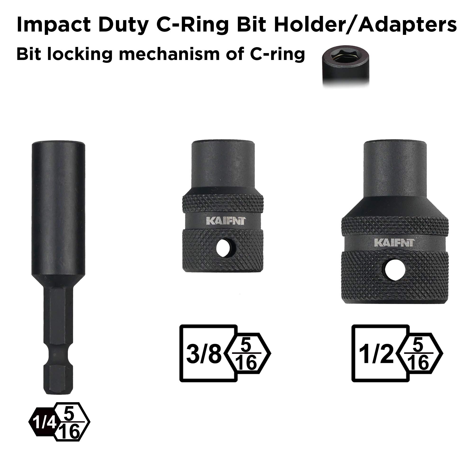 KAIFNT K459 Impact Driver Sturdy Bit Set with Adapters, 5/16-Inch Hex Shank, 53-Piece