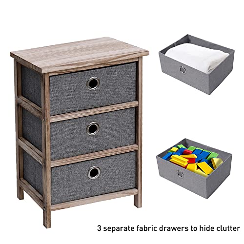 Babion Nightstand with 3 Drawers, Bedside Tables for Bedroom, Hallway, Nightstand Storage Cabinet, End Table with Organizer Fabric Drawers, Wood Top Fabric Dresser, Gray