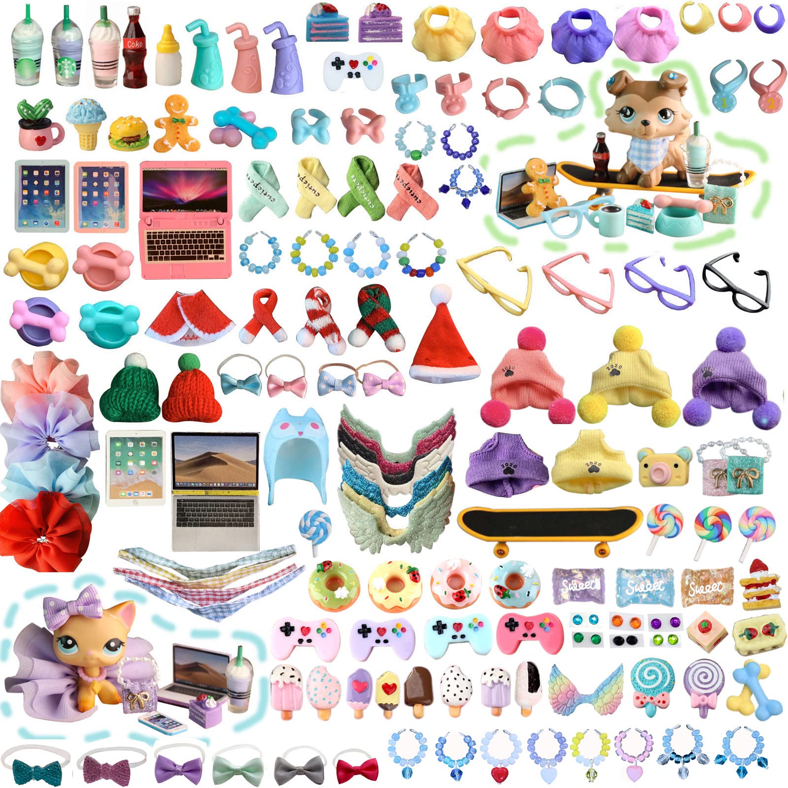 lovelypet lps Accessories 12pcs Random, Handmade Necklace Tablet Glasses Laptop Drinks Hat Lot Accessories for lps Cats and Dogs