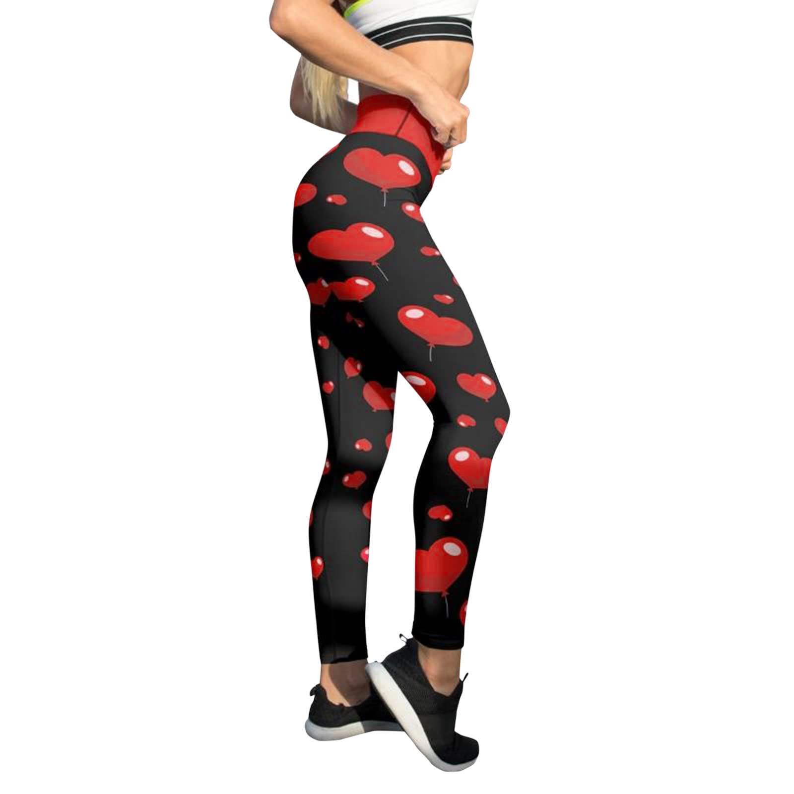 Bblulu Women's Leggings Valentine's Day Heart Printed Yoga Pants High Waisted Loose Fit Athletic Gym Pants Jogger Tights