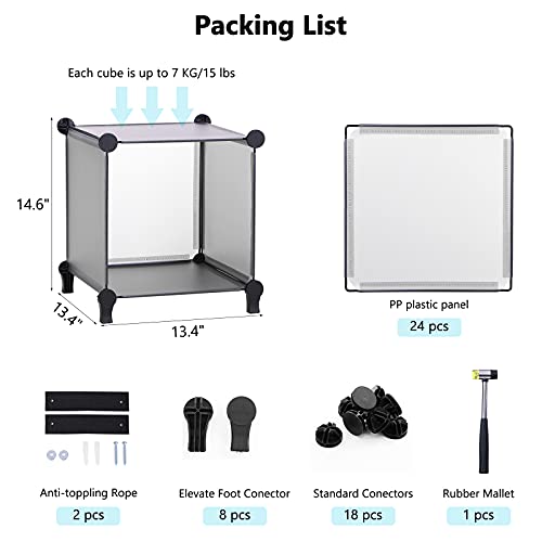 ANWBROAD Cube Storage Organizer 6-Cube Closet Organizers and Storage DIY Modular Plastic Closet Cabinet Book Shelf Cubes Organizer Storage Shelving for Home Bedroom Office Living Room Gray ULCS006H
