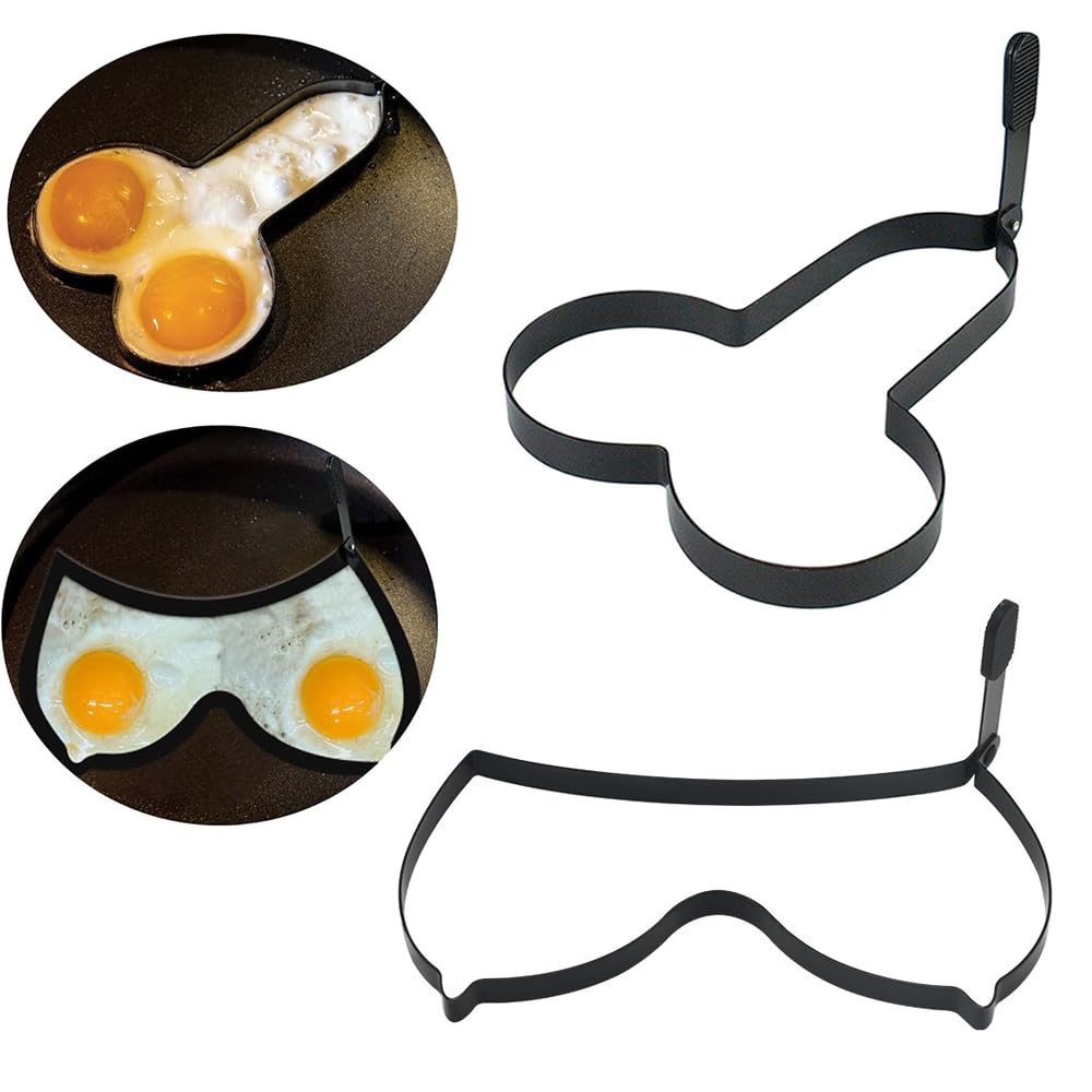 2 Pcs Funny Egg Ring for Frying Eggs, Stainless Steel Non-Stick Egg Fryer Mold Cooker Circles for Cooking, Egg Poacher Kitchen Gadgets, Egg Shaper Pancake Mold, Naughty Gag Gifts Adult Men Women