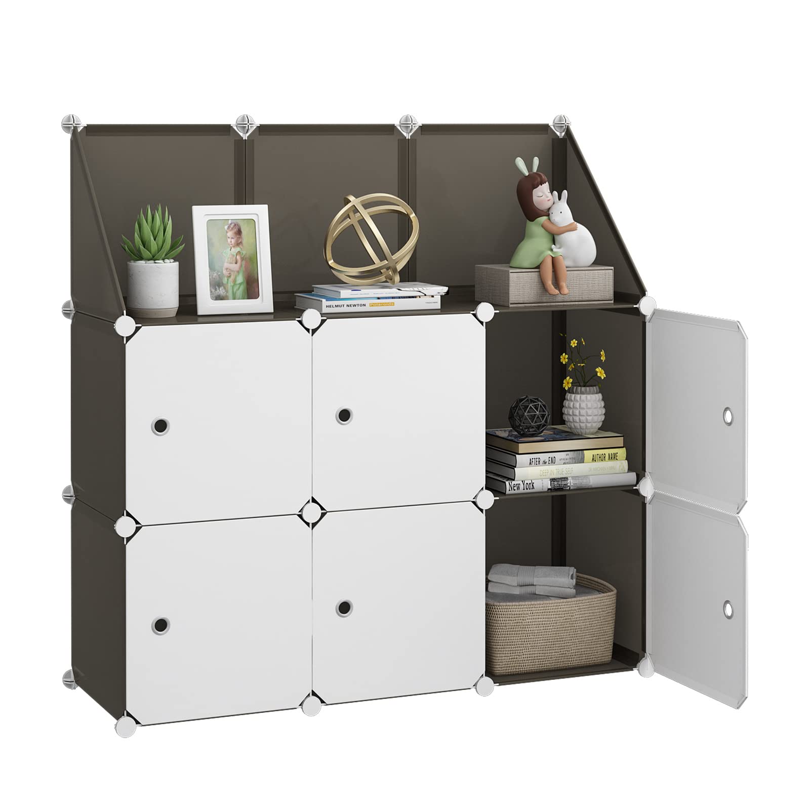 Aeitc Cube Storage Closet Organizer Cube Organizers Storage Shelves for Bedroom, Living Room, Office, Brown+white