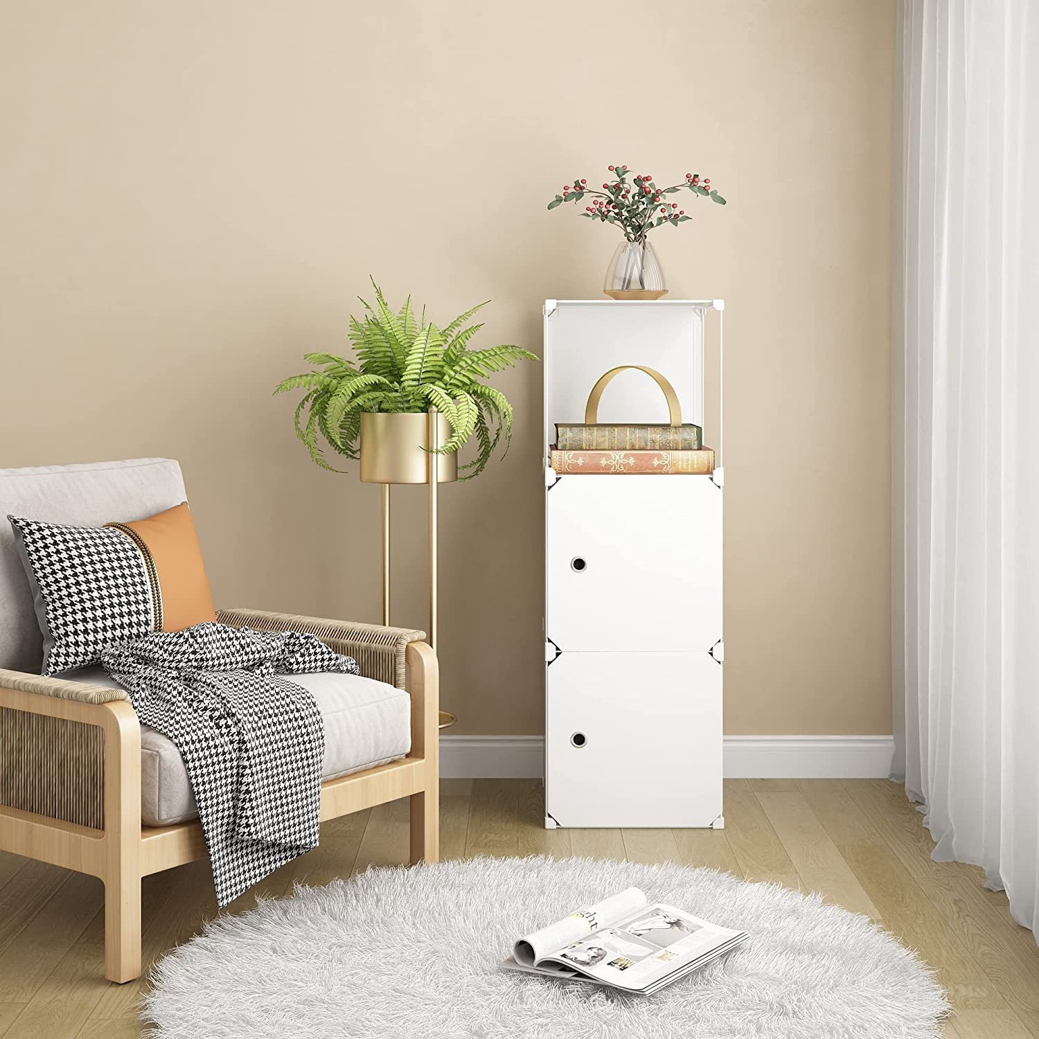 Aetic 3 Tier Cube Storage Storage Bathroom Storage Cabinet Bathroon Organizer Free Standing Side Storage Cubes with Doors 3 Cube White