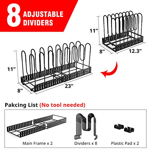 GeekDigg Pot Organizer Rack for Cabinet, Adjustable and Expandable 8+ Pans Pots Lid Organizer Rack Holder, Cabinet Pantry Countertop Bakeware Organizer