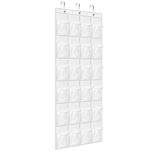 Bofoho Over The Door Shoe Organizer - Space Saving Shoe Rack for Closet Door with 24 Pockets and Hook,Shoe Holder Back of Door Organizers for Shoes (White)
