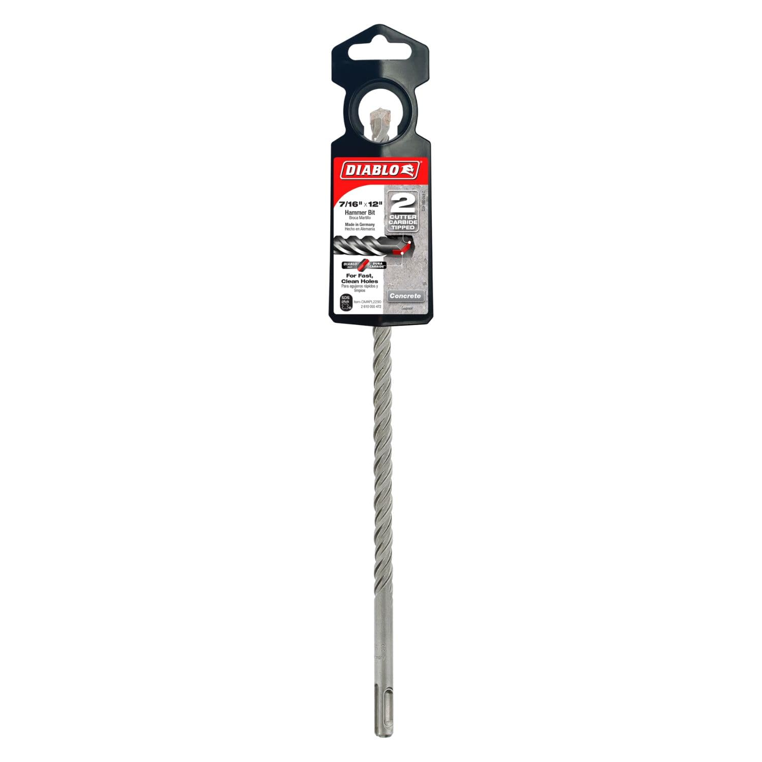Diablo SDS-Plus 2-Cutter Carbide-Tipped Hammer Drill Bit with Peak Point Tip - 7/16" Diameter, 12" Length, 10" Working Length - DMAPL2290