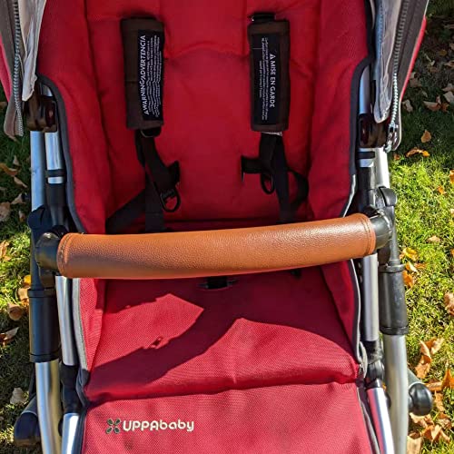 Baby Stroller Leather Armrest Handle Cover Compatible with Uppababy Vista V1/V2 Stroller, Bumper Sleeve Case Bar Protective Covers Pram Accessories (for Kid Handle Brown)