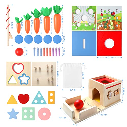 Asweets 8 in 1 Montessori Toys for 1 Year Old Includes Object Permanence Box,Montessori Coin Box,Carrot Harvest Game,Matchstick Color Drop Game,Ball Drop Learning Toys for 6-12 Months