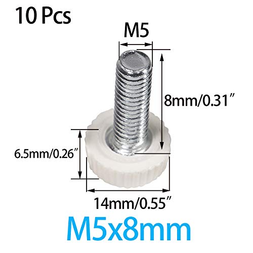 L-A M5x8mm Thumb Screw Knobs Grip Thumb Screw Threaded Knurled Knobs Grip (10 Pcs White)