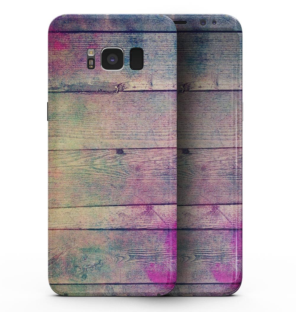 Design Skinz Design Skinz Pink & Blue Grunge Wood Planks Full-Body Wrap Decal Skin-Kit for The Galaxy S7