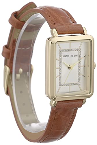 Anne Klein Women's Japanese Quartz Dress Watch with Faux Leather Strap, Brown, 14 (Model: AK/3820GPHY)