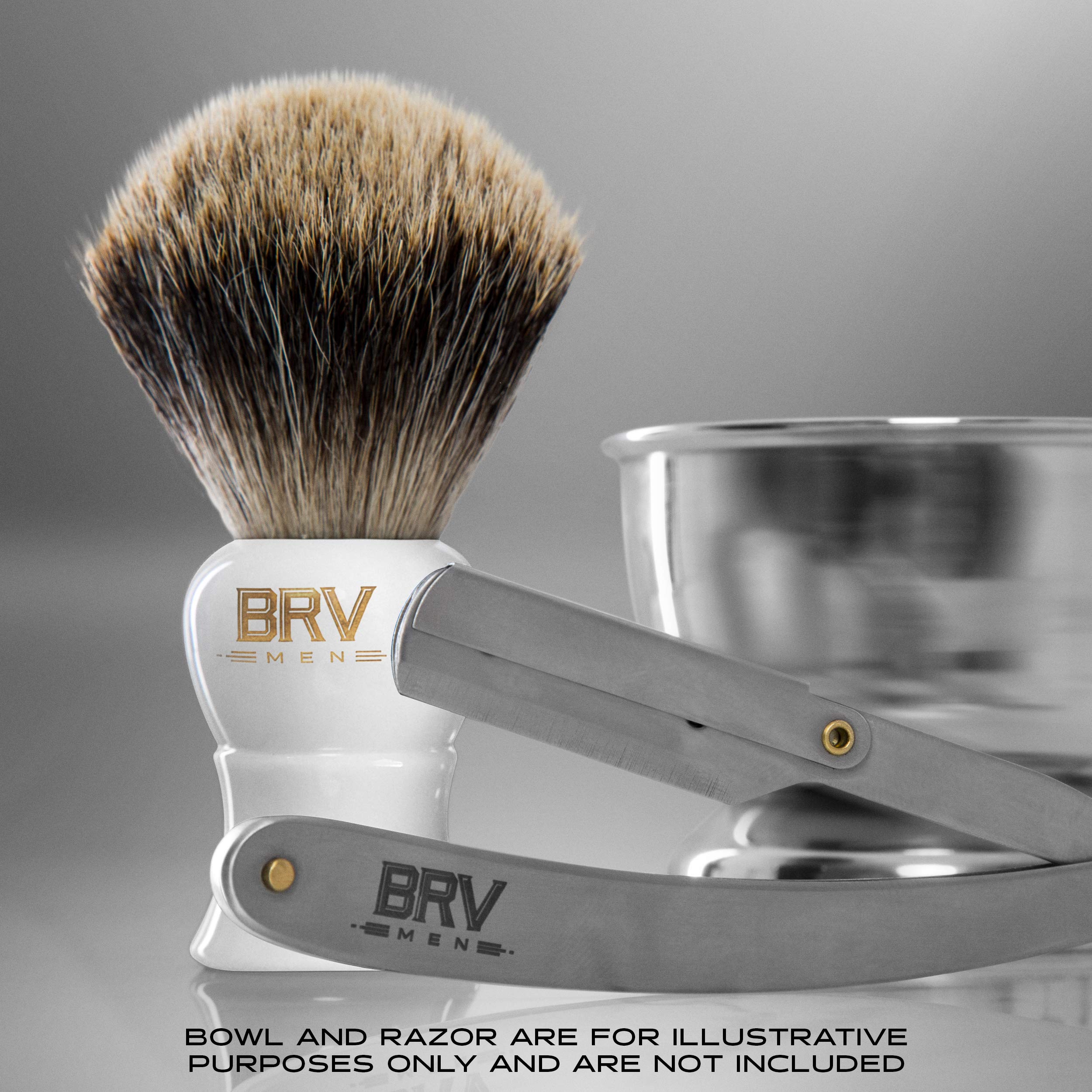 BRV MEN Pure Badger Shaving Brush LARGE (24mm knots) - Heavy Resin Handle - Use with Double-Edge Safety Razor, Straight Razor and Shaving Bowl - White