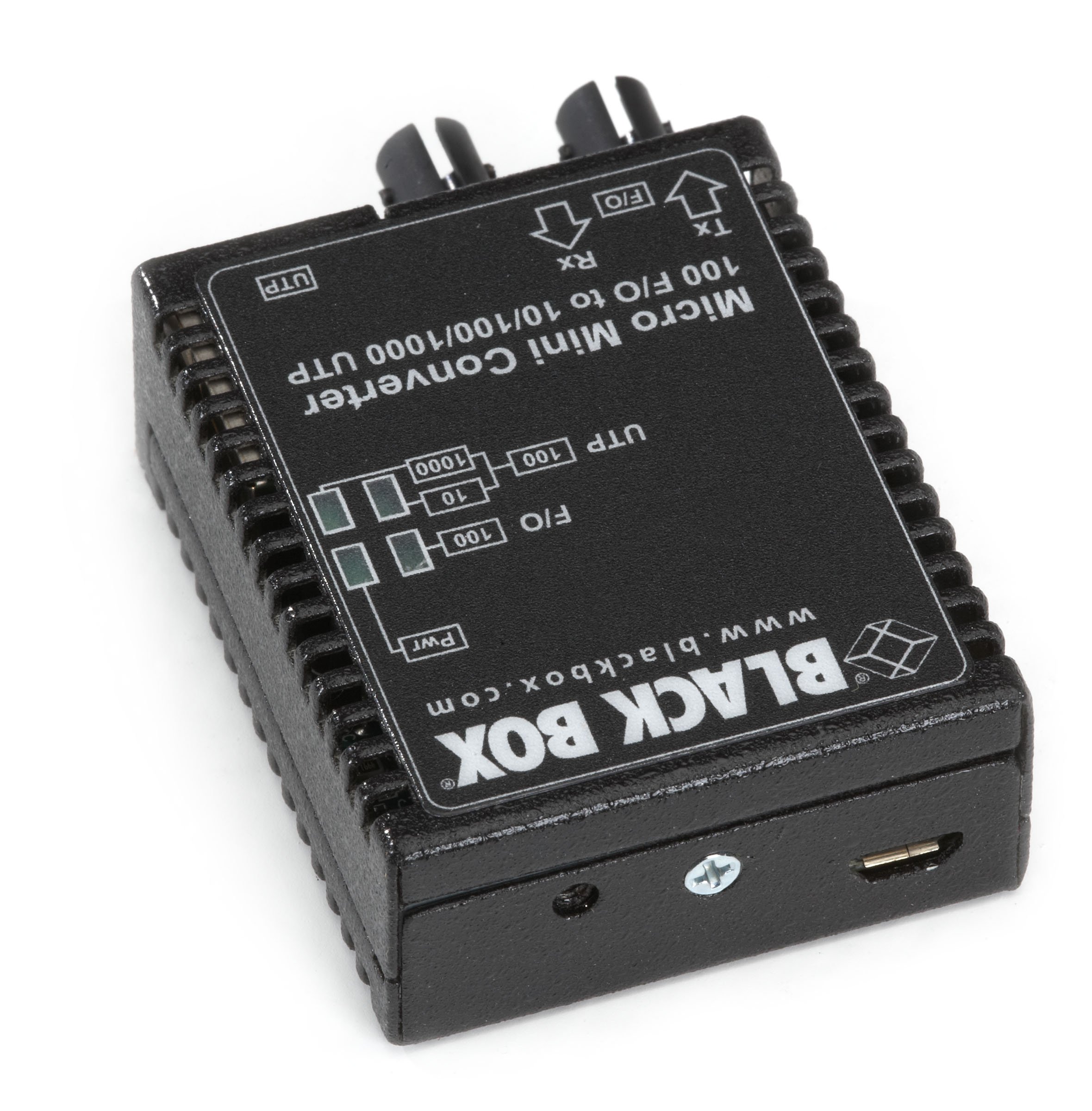 Black Box Micro Mini Media Converter, 10-/100-/1000-Mbps Copper to 100-Mbps Duplex Fiber, Multimode, 1310-nm, 5 km, ST