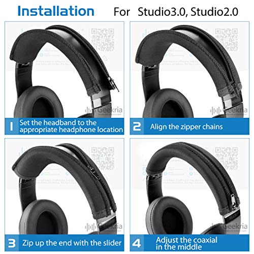 Geekria Headband Cover Compatible with Beats Studio 3, Studio 2 Headphones, Head Cushion Pad Protector, Replacement Repair Part, Sweat Cover, Easy DIY Installation No Tool Needed (Black)
