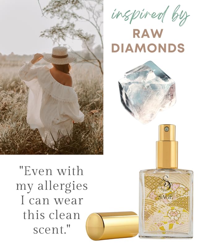 Diamond Organic Perfume Spray by Sage- 2 oz, Vegan & Cruelty-Free, Subtle Scent, Sandalwood, White Amber, Musk