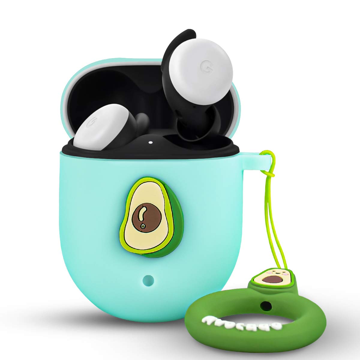 Newseego for Google Pixel Buds 2(2020) Case, Cute 3D Funny Protective Cover Soft Silicone Cartoon Shockproof Case for Google Buds 2 with Keychain Fashion Design Support Wireless Charging-Avocado