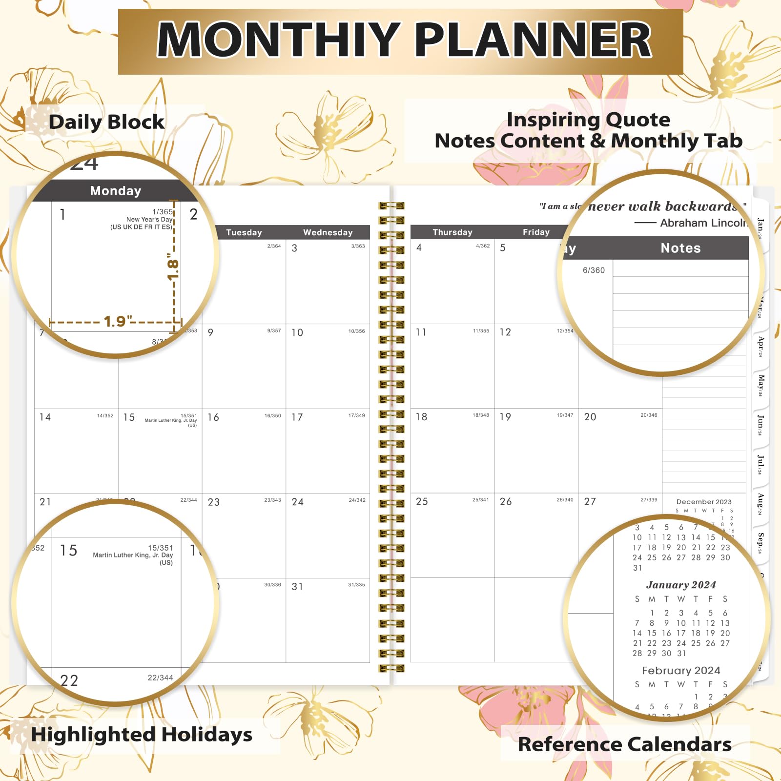 2024-2025 Monthly Planner/Calendar - 2 Year Monthly Planner 2024-2025, January 2024 - December 2025, 9" x 11" Planner with Monthly Tabs, Twin-Wire Binding, Two-Side Pocket, Perfect Organizer