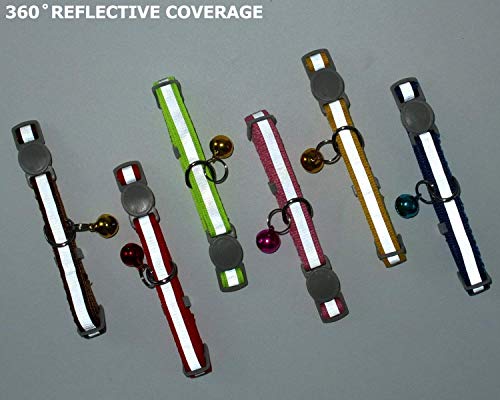 Custom Breakaway Cat Collars with Bell - Engraved Stainless Steel No Noise Slide-On Identification Tags On Collar - Up to 3 Lines of Personalized Text (Reflection)