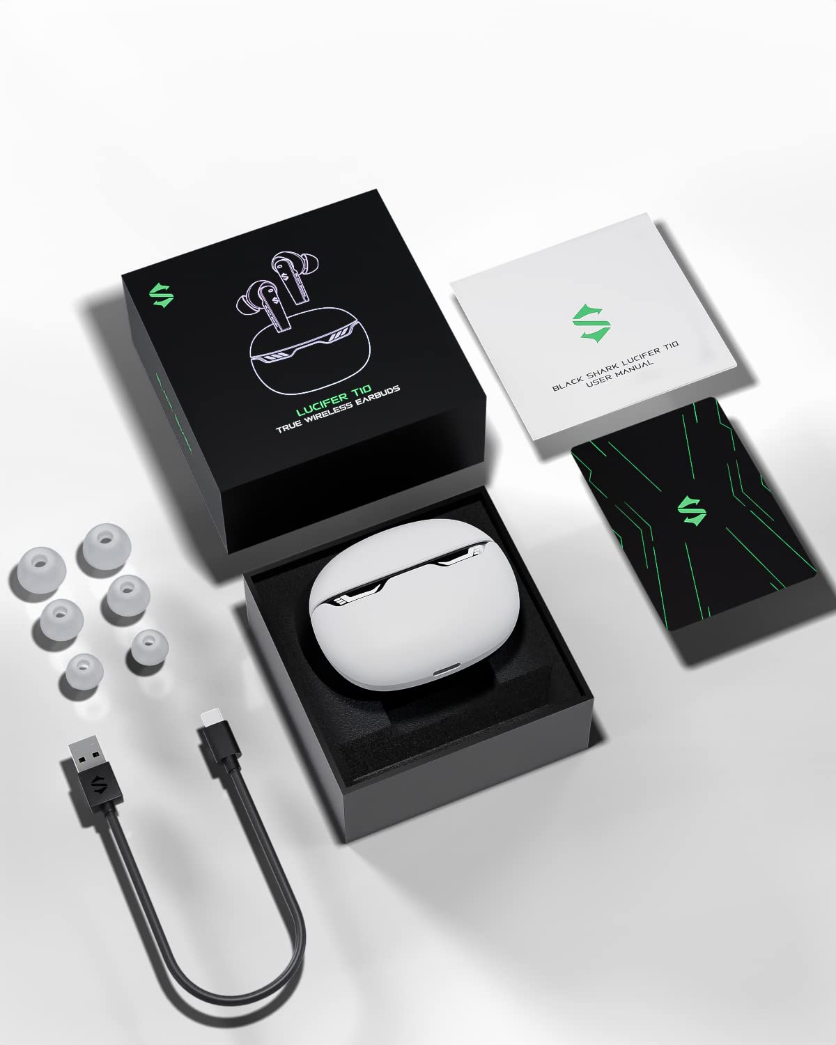 Black Shark Bluetooth Earbuds Wireless Earbuds with Emoji LED Light, Gaming Earbuds with 45ms Ultra Low Latency, Bluetooth 5.1, Music and Gaming Dual Modes, 24H Playtime, IPX5 Waterproof- White