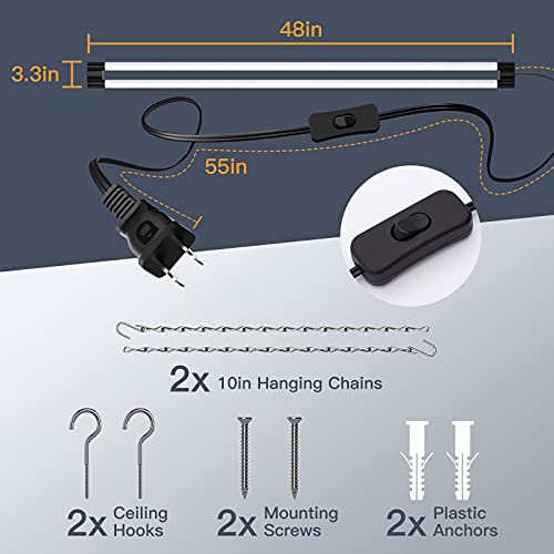 BBOUNDER 20-Pack Linkable LED Utility Shop Light, 4 FT, 4000 LM, 6500K Cool Daylight, 48 Inch Integrated Fixture for Garage, 40W Equivalent 250W, Surface + Suspension Mount, Black