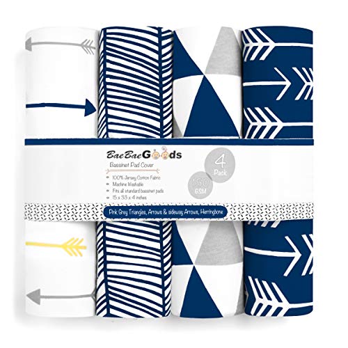 Bassinet Bed Sheets β Premium Bassinet Fitted Sheets 4 Pack β 100% Jersey Knit Cotton Cradle Sheets β Bassinet Bedding for Standard Size Oval or Halo Bassinet Pads β Bassinet Sheet for Boy & Girl