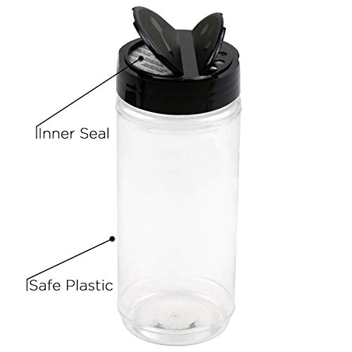 Foraineam 16 Pack 15 oz Plastic Spice Jars Containers Bottles with Black Flip Cap To Pour Or Sifter Shaker, Perfect for Storing Spice, Powders and Herbs