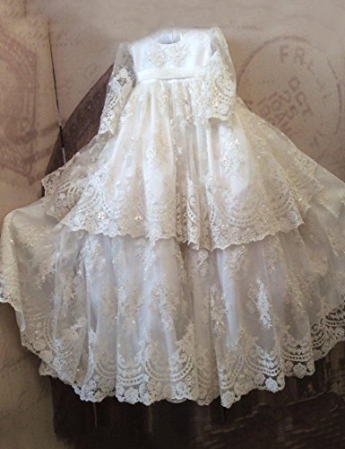 Aorme Ivory Lace Beading Christening Dresses for Girls Baptism Gowns with Bonnet