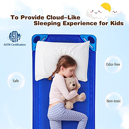 Costzon Daycare Cots for Kids, Pack of 4, 51β L x 23β W Stackable Nap Cots with Easy Lift Corners, Ready-to-Assemble, Preschool Classroom Daycare Beds for Sleeping, Resting, Naptime (Multicolor)