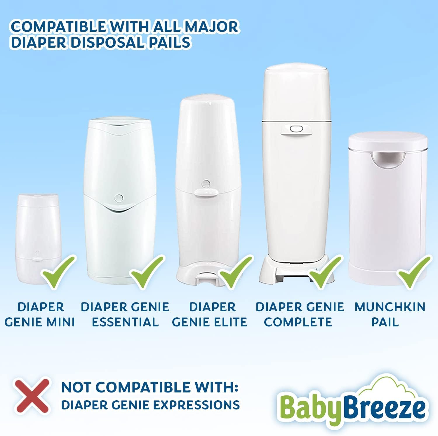 Diaper Pail Refill Bags Compatible with Playtex Diaper Genie- 1960 Count (7 Sets of 1 Pack) β by BabyBreeze