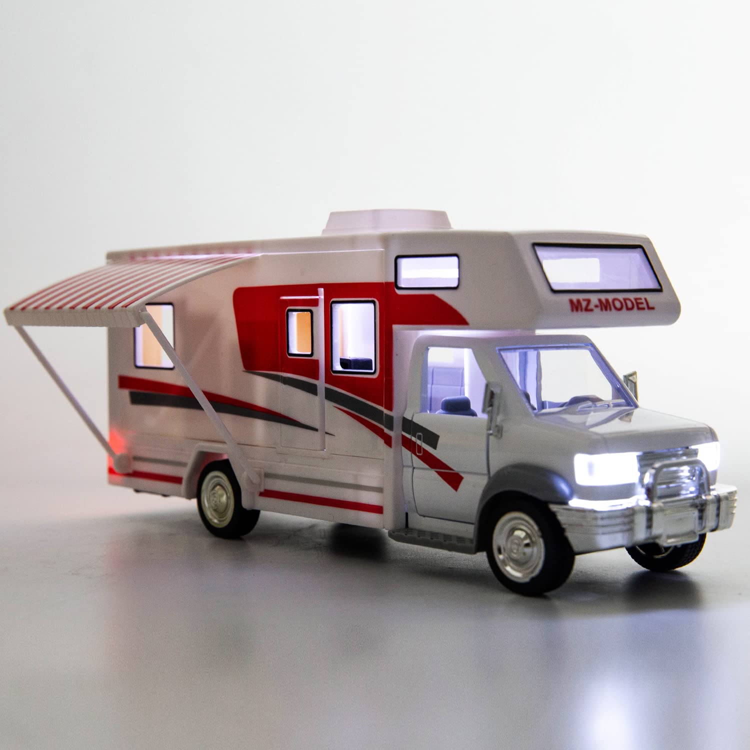BDTCTK 1:28 Scale DIY Luxury Motorhome DIE-CAST Car Model, Zinc Alloy Die-Cast Pull Back Vehicles Kid Toys for Boy Girl Gift (Red)