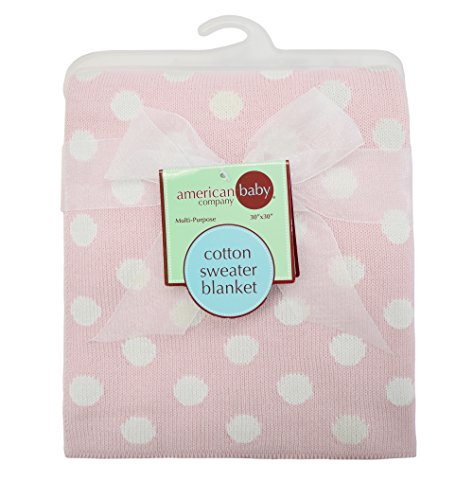 American Baby Company 100% Natural Cotton Sweater Knit Swaddle Blanket, Pink/White Dot, Soft Breathable, for Girls