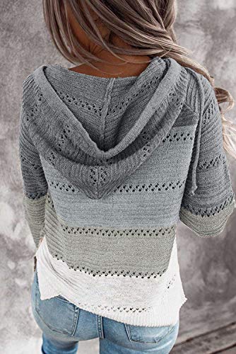 Acelitt Womens Casual Lightweight Long Sleeve Zip up Zipper Striped Knit Sweaters Hoodies Sweatshirts Pullover Jackets Large Gray2