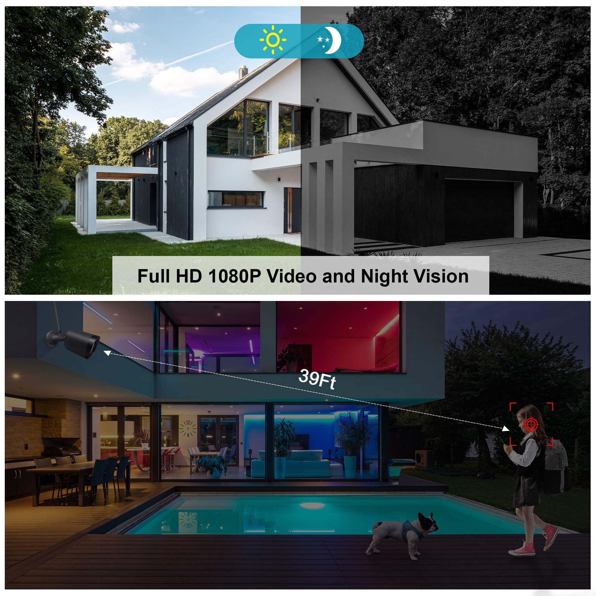 Laview Security Camera Outdoor 1080P HD,WiFi Cameras Waterproof,Home Security Cameras with AI Human Detection,Two-Way Audio,Night Vision,Compatible with Alexa,SD Slot&USA Cloud Storage(2 Pack)