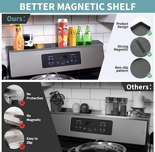 30" Stove Top Spice Rack,Silicone Top Heat Material Magnetic Stove Top Shelf Zero Installation Flexible Spice Organizer Containers Kitchen Shelf Gadgets with 2 Functional Prtitions for Kitchen Storage