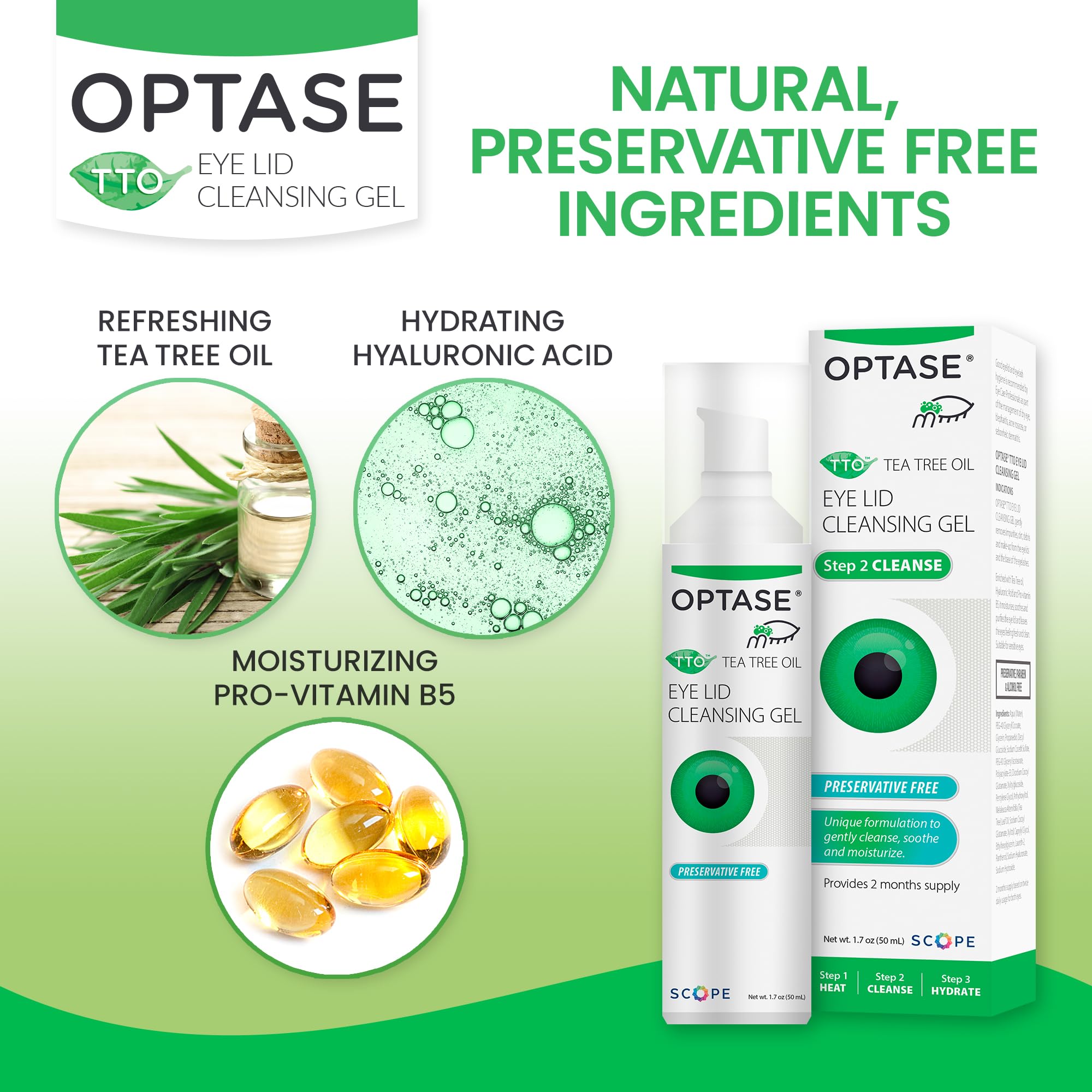 OPTASE TTO Eye Lid Cleansing Gel - Tea Tree Oil Cleanser - Preservative Free, Natural Ingredients - Soothes Dry Eye and Eyelid Irritation - Made With Pro-Vitamin B5-1.7 oz